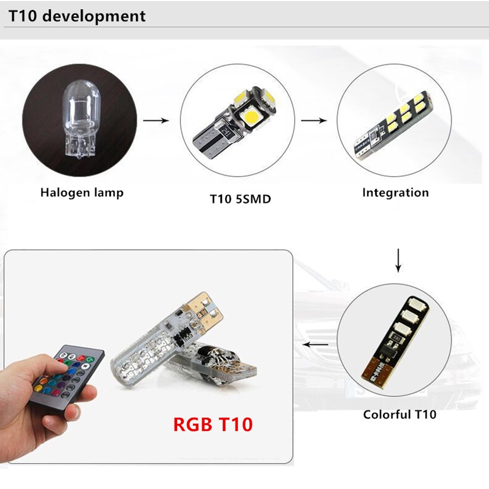 T10 RGB 6 SMD LED Car/ Bike Parking Lights Bulb with Remote Control 13 ...